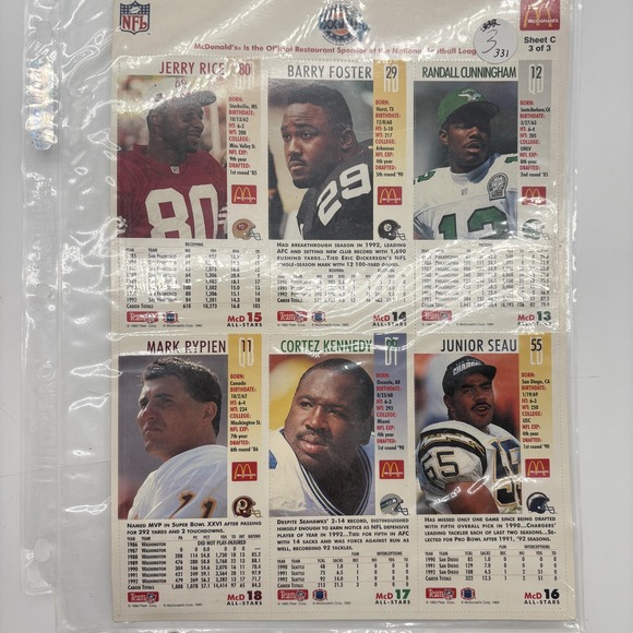 Toys | Vintage Nfl Mcdonalds Pro Set Uncut Sheet C Jerry Rice Seau ...